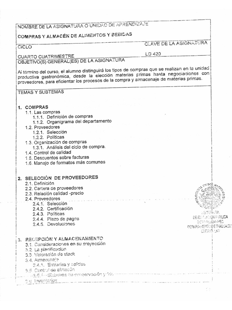 Compras y Almacén de Alimentos y Bebidas | PDF