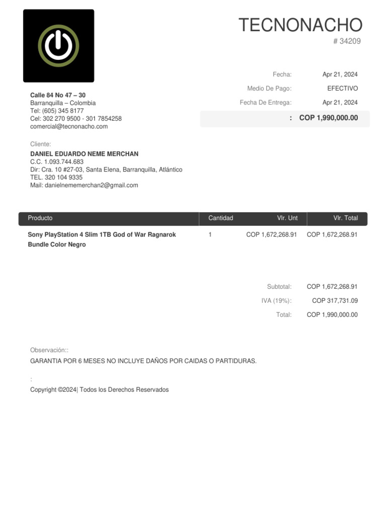 Invoice 34209x | PDF