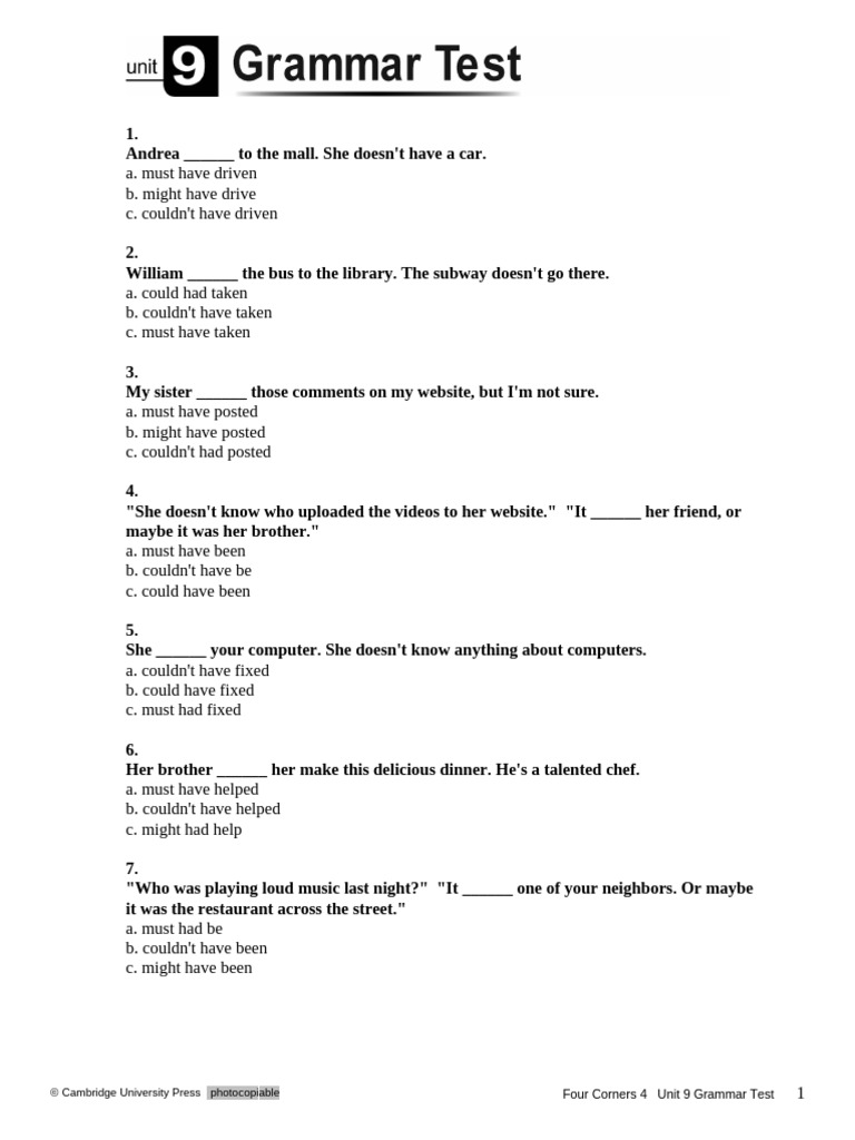 Four Corners Second Edition - Level 4 - U9Grammar | PDF
