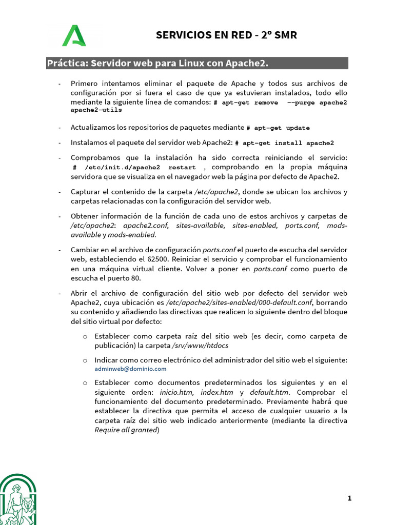 Configuración Apache2 en Linux | PDF | Servidor HTTP Apache | Red mundial