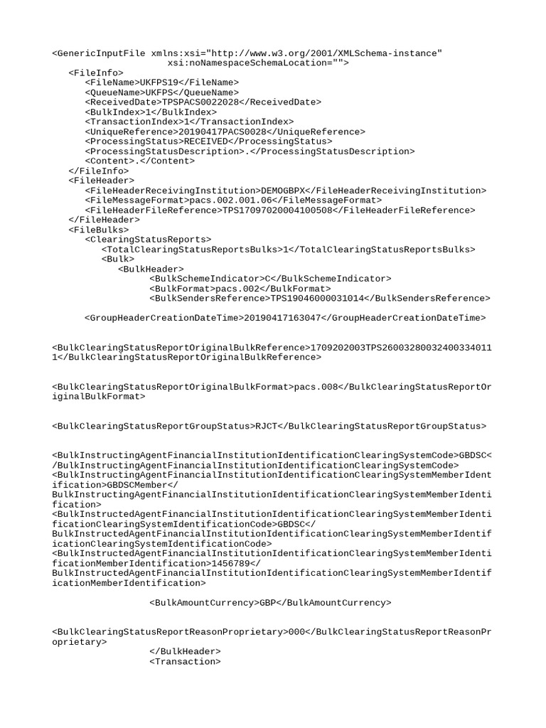 Incoming Pacs.002 Genericxml | PDF