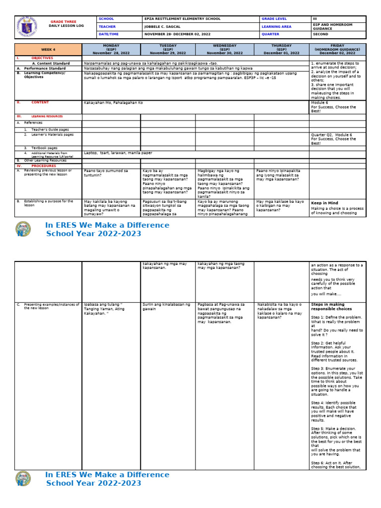 Esp3 Q2 W5 DLL Nov 28 Dec 02 | PDF