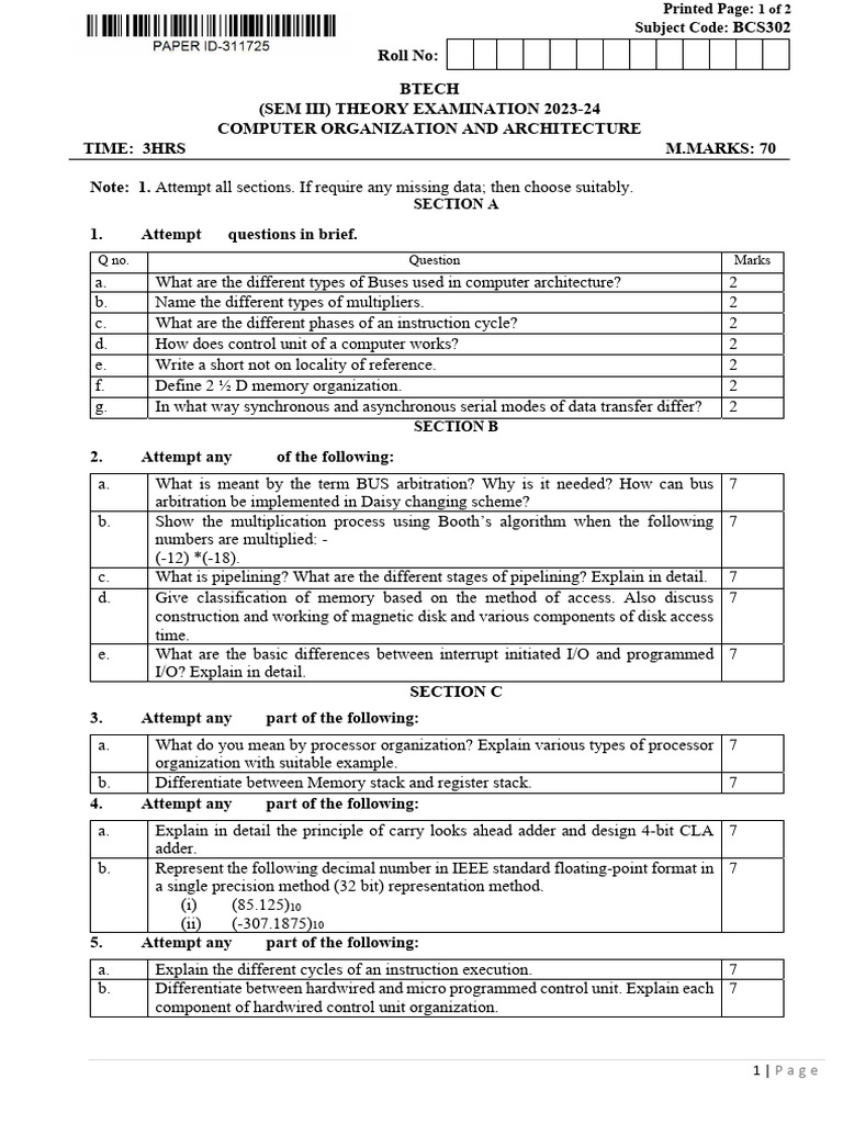 Computer Organization and Architecture - BCS302 | PDF | Digital Electronics | Computer Architecture