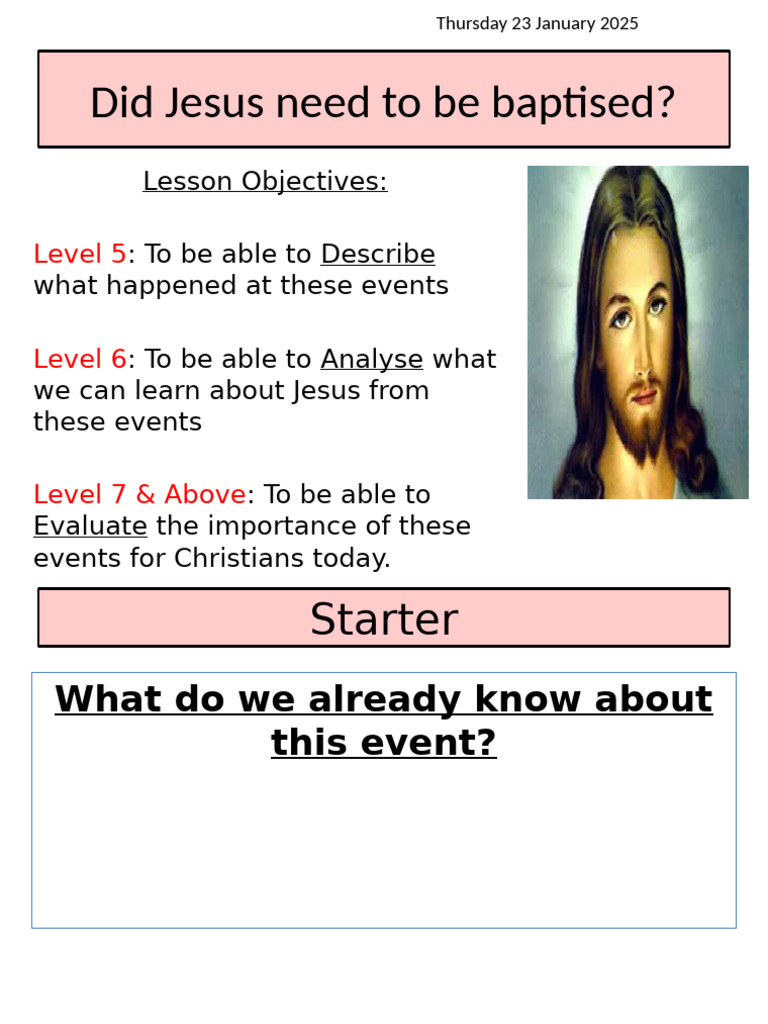 Form 3 2020 Lesson 9 Jesus Baptism | PDF | Baptism | John The Baptist