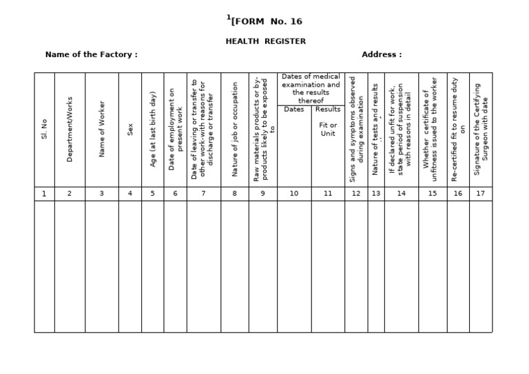 None - FORM 16 - HEALTH REGISTER | PDF