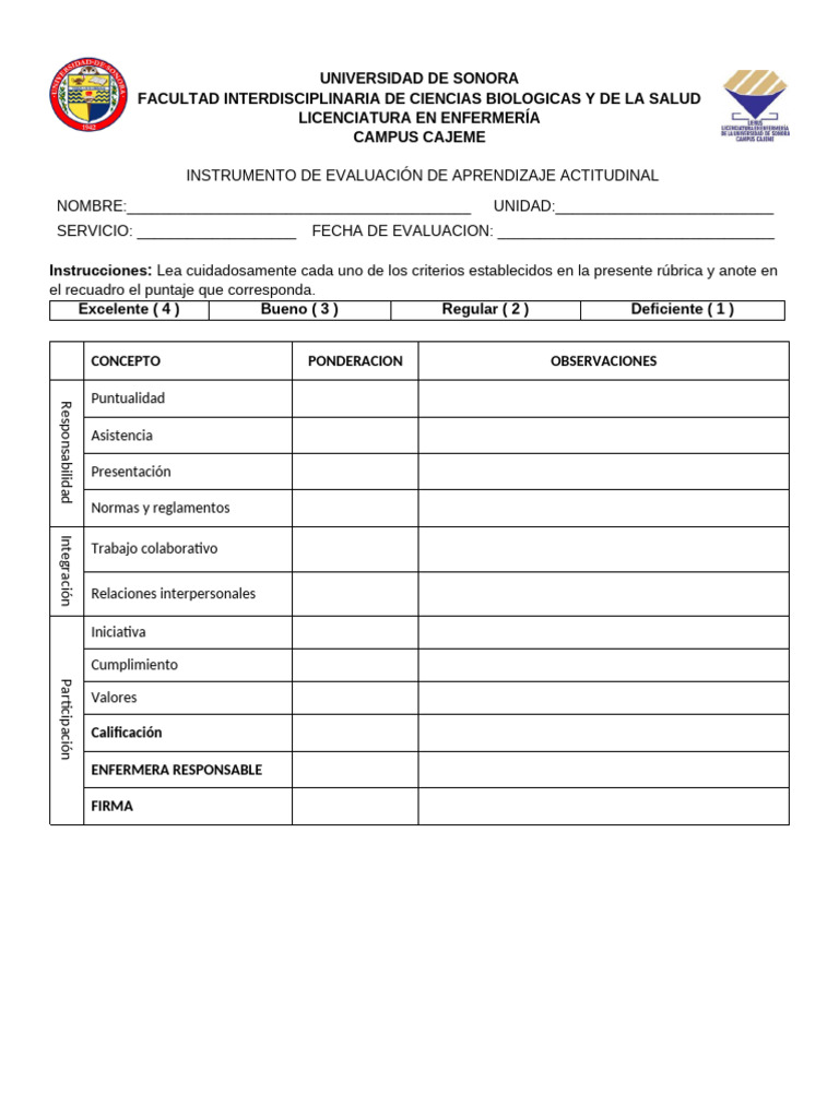 RUBRICA DE ACTITUDINAL | PDF