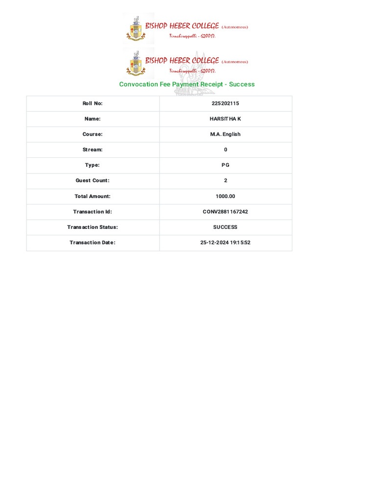 M.A. English Convocation Fee Receipt | PDF