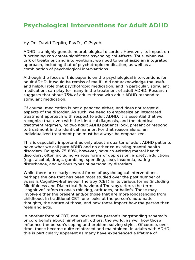 Psychological Interventions | PDF | Cognitive Behavioral Therapy ...