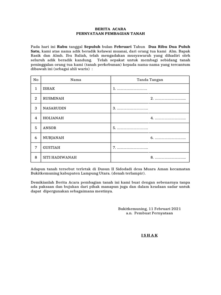 Berita Acara Ishak | PDF