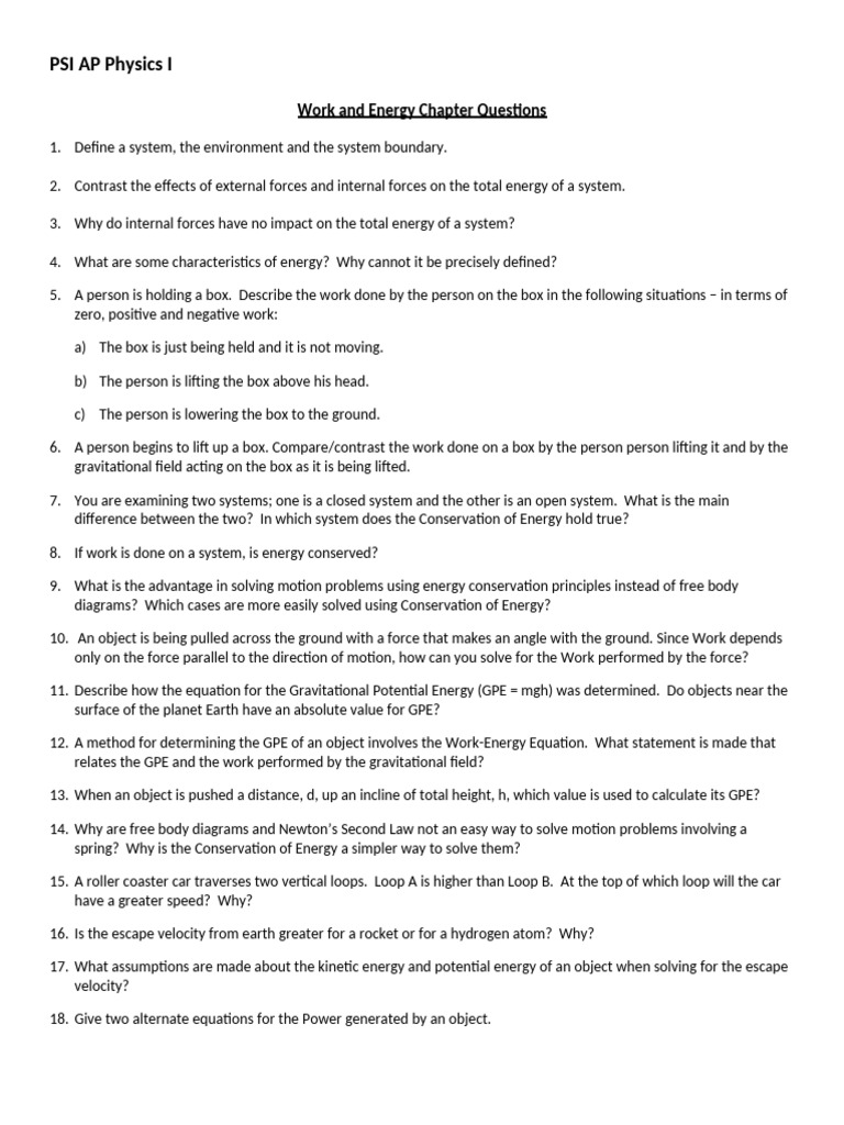 Ap Phys1 - Work and Energy Chapter Problems - 2016 12 09 | PDF | Force | Potential Energy