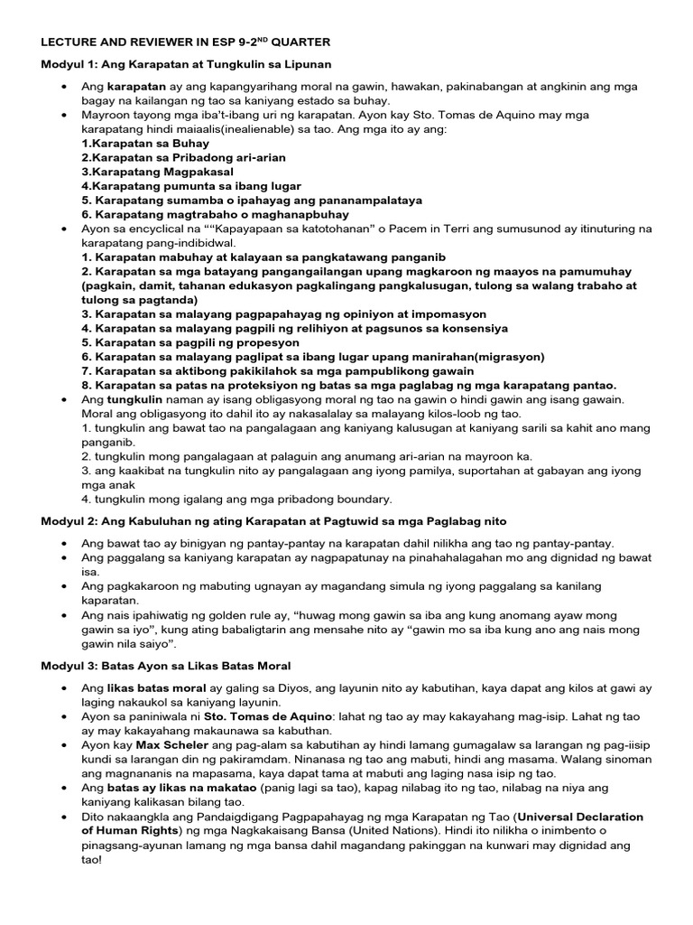 2ndQtr LECTURE AND REVIEWER IN ESP 9 | PDF