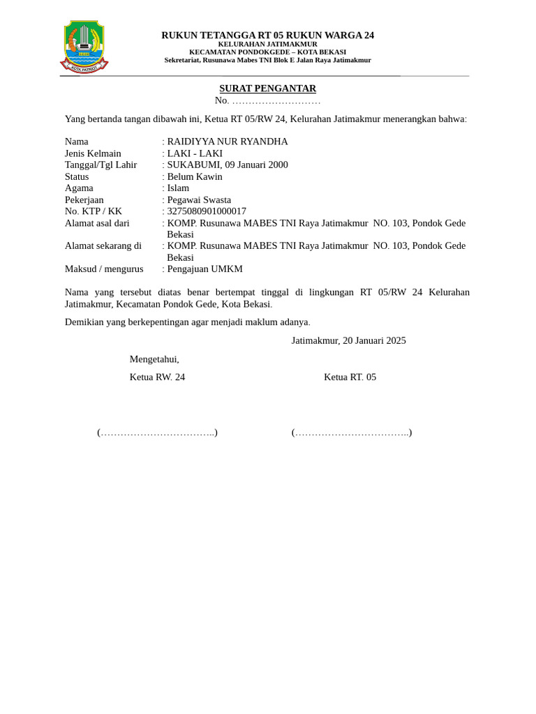 Surat Pengantar Domisili RT | PDF