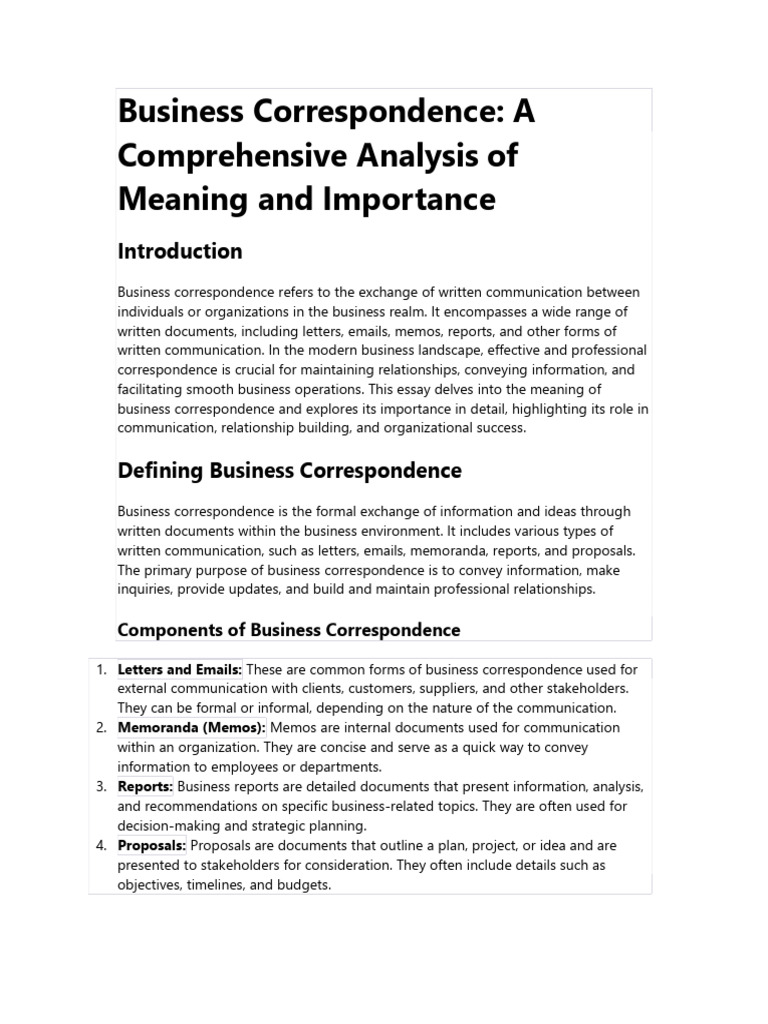 Business Correspondence A Comprehensive Analysis of Meaning and ...