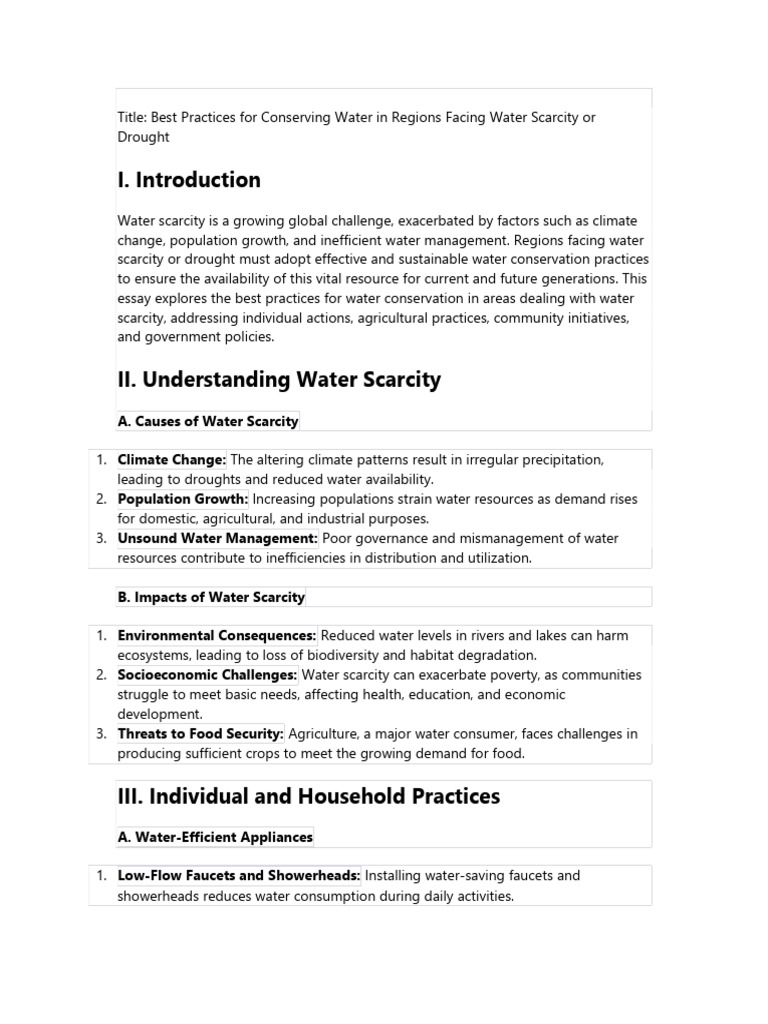 Best Practices For Conserving Water in Regions Facing Water Scarcity or ...