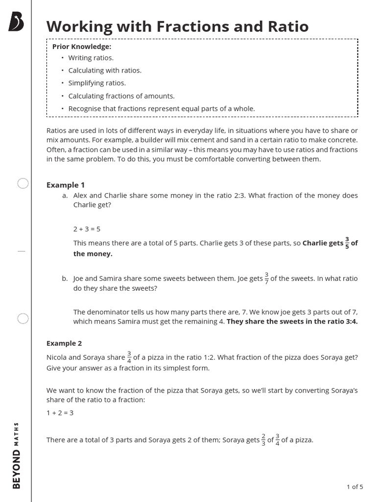 Working With Fractions and Ratio Walkthrough Worksheet | PDF | Ratio ...