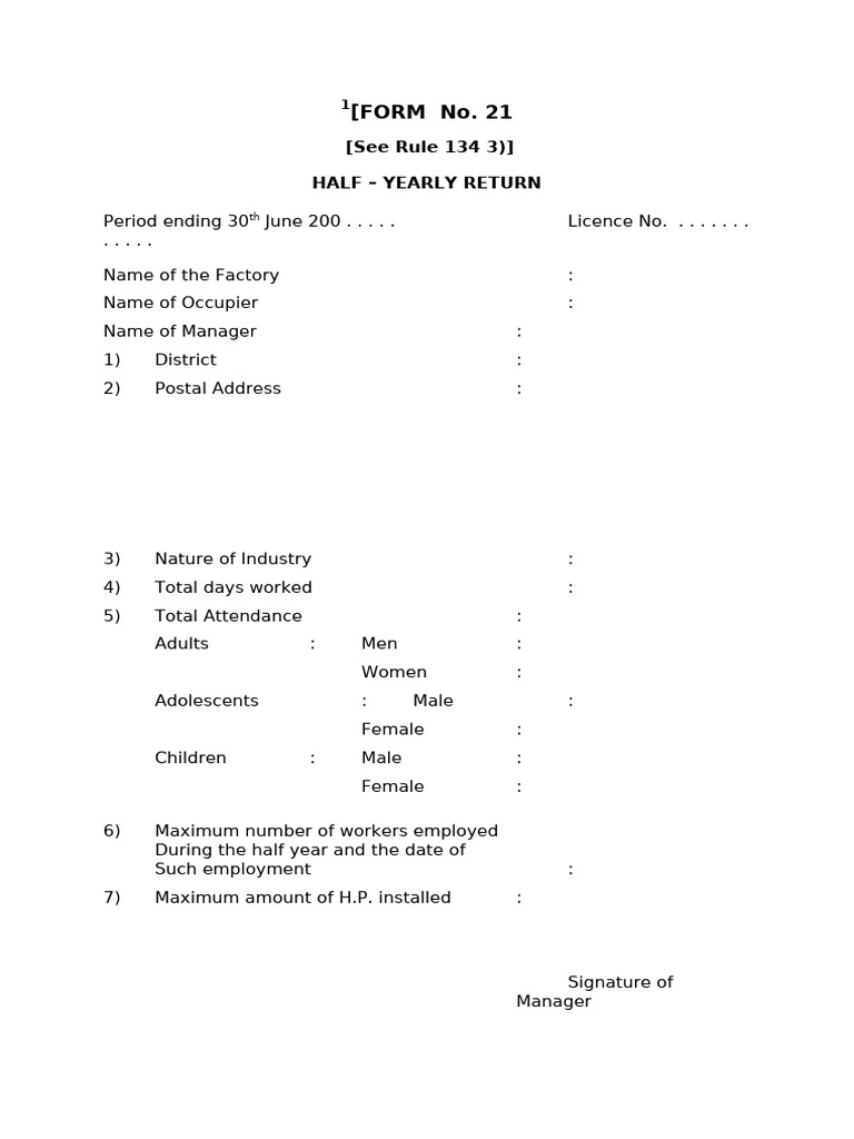 Half-Yearly Factory Return Form | PDF