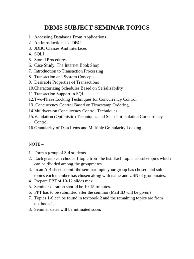 DBMS Seminar Topics | PDF