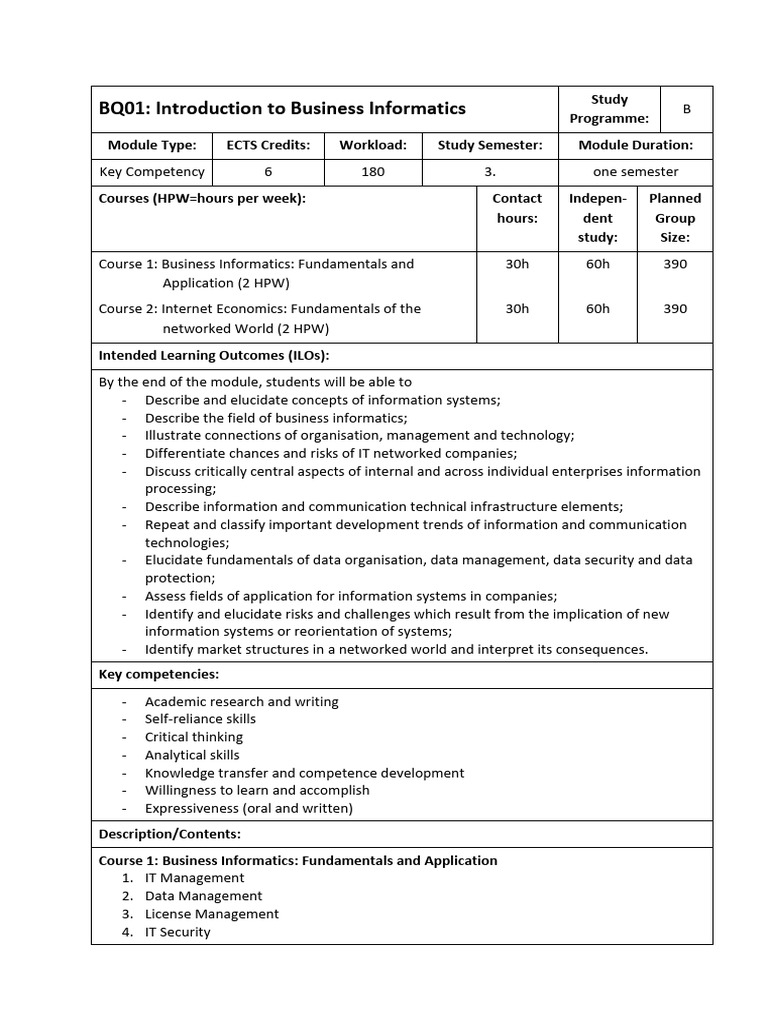 Business Informatics Module Overview | PDF | Information | Academic Degree