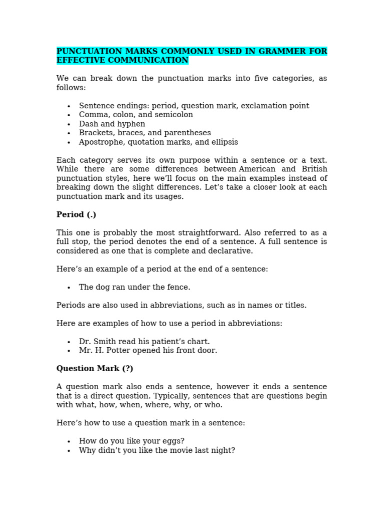 Punctuation Marks | PDF | Bracket | Comma
