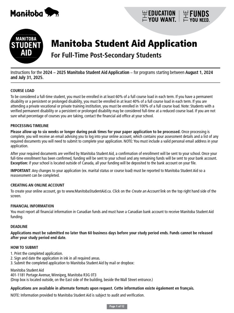 Manitoba Student Aid 2024-2025 Guide | PDF | Student Financial Aid In ...