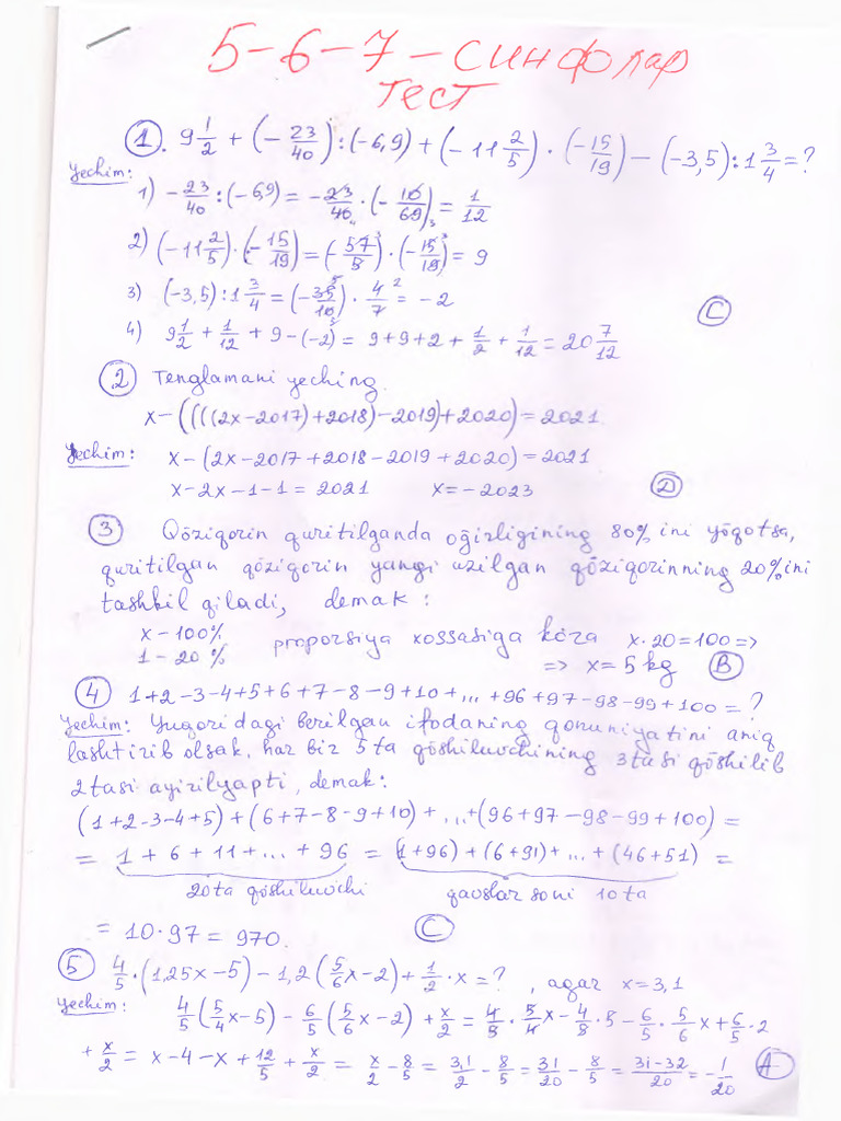 Qo'Qon 5 6 7 - Yechilishi 2021 | PDF