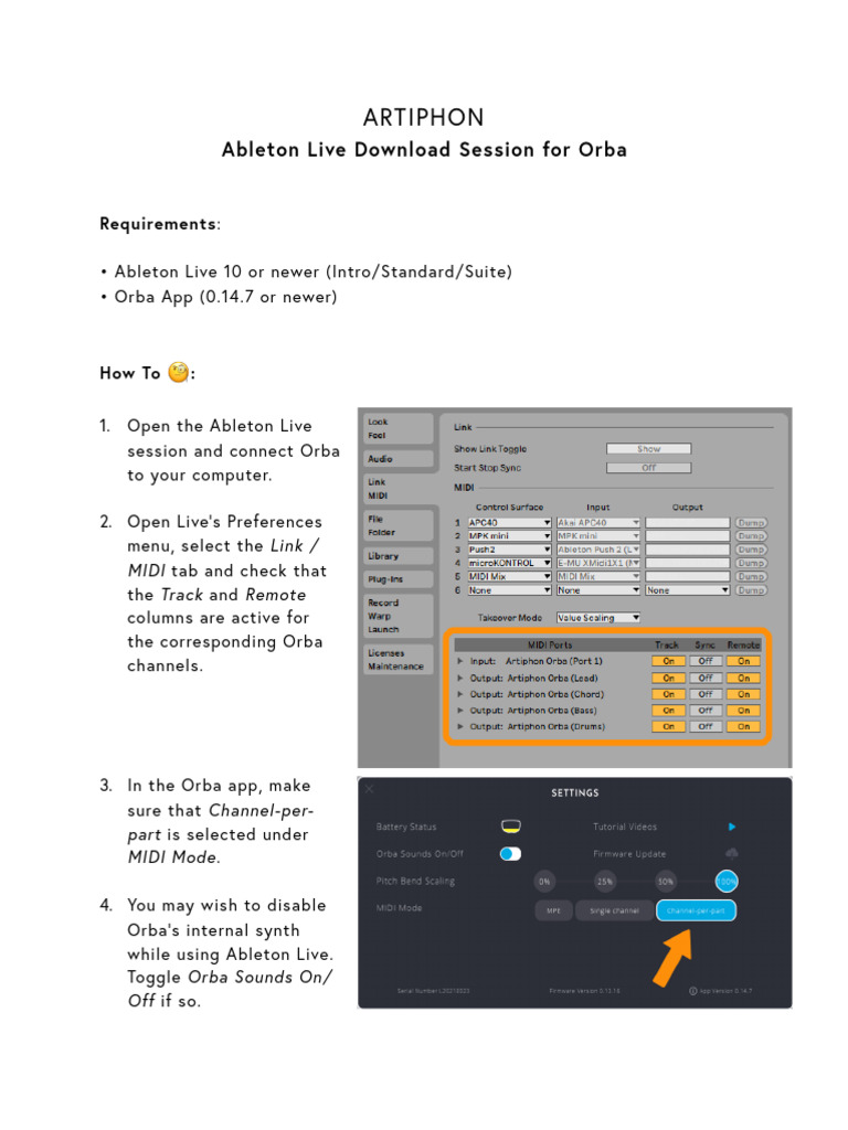 Orba Ableton Live Setup Guide | PDF