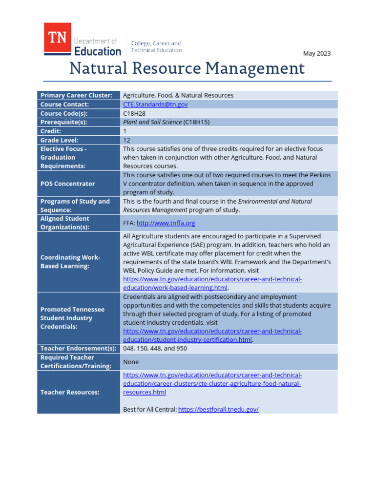 cte_std_natural_resource_management | PDF | Forestry | Resource Depletion