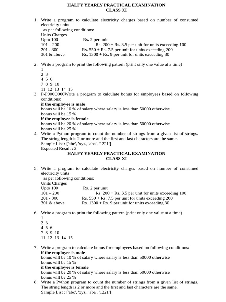 Halfy Yearly Practical Examination | PDF
