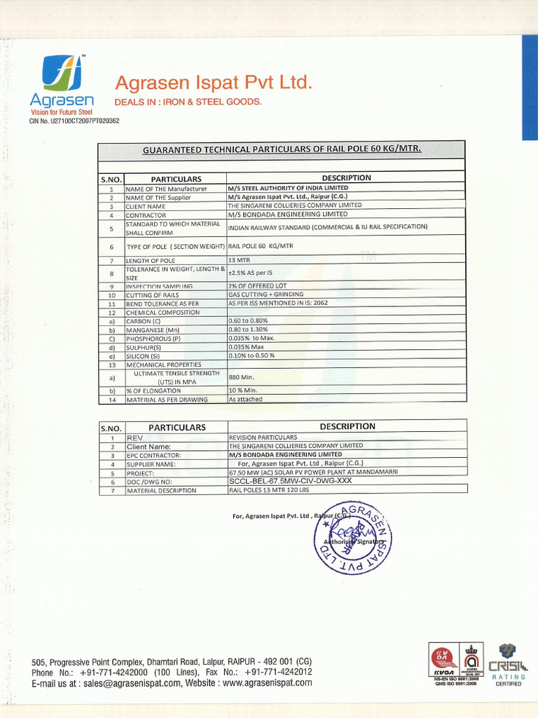 GTP DRAWING RAIL POLE 60 KG | PDF
