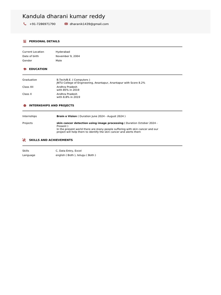 Kandula Dharani Kumar Reddy Resume | PDF