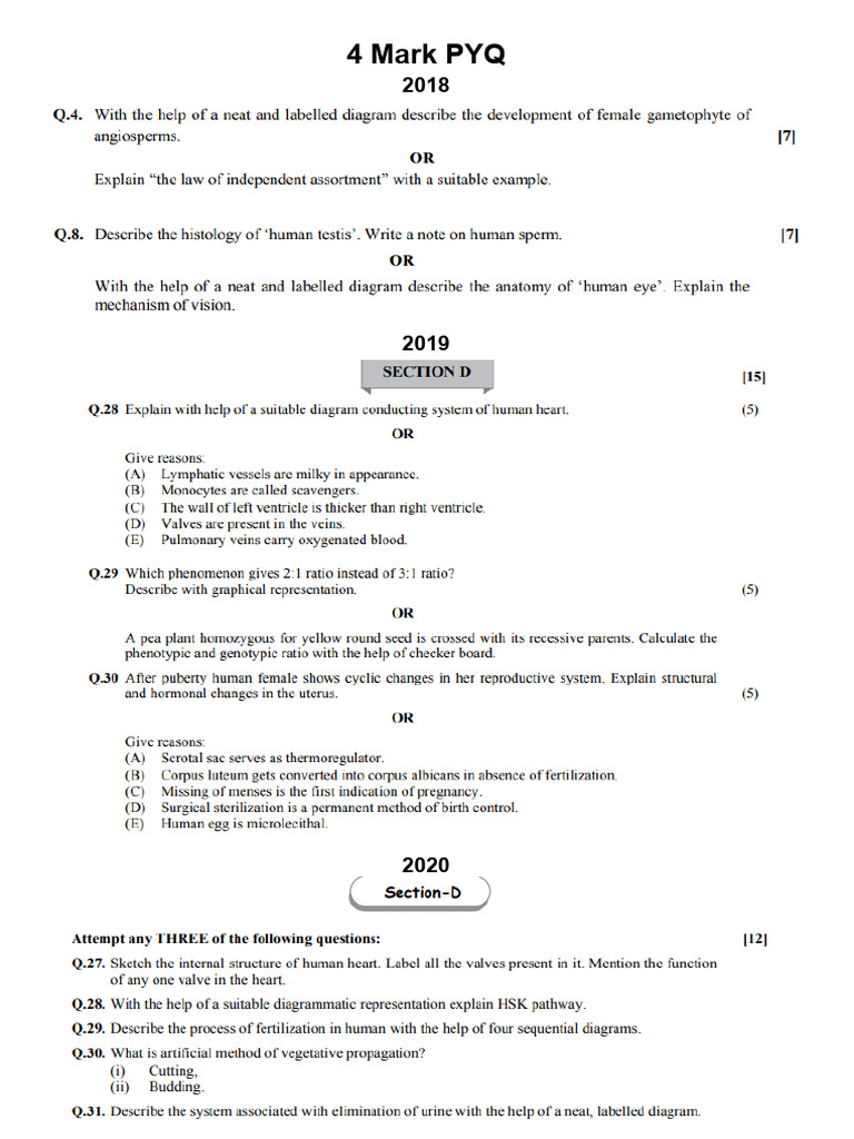 4 Mark PYQ BIOLOGY | PDF