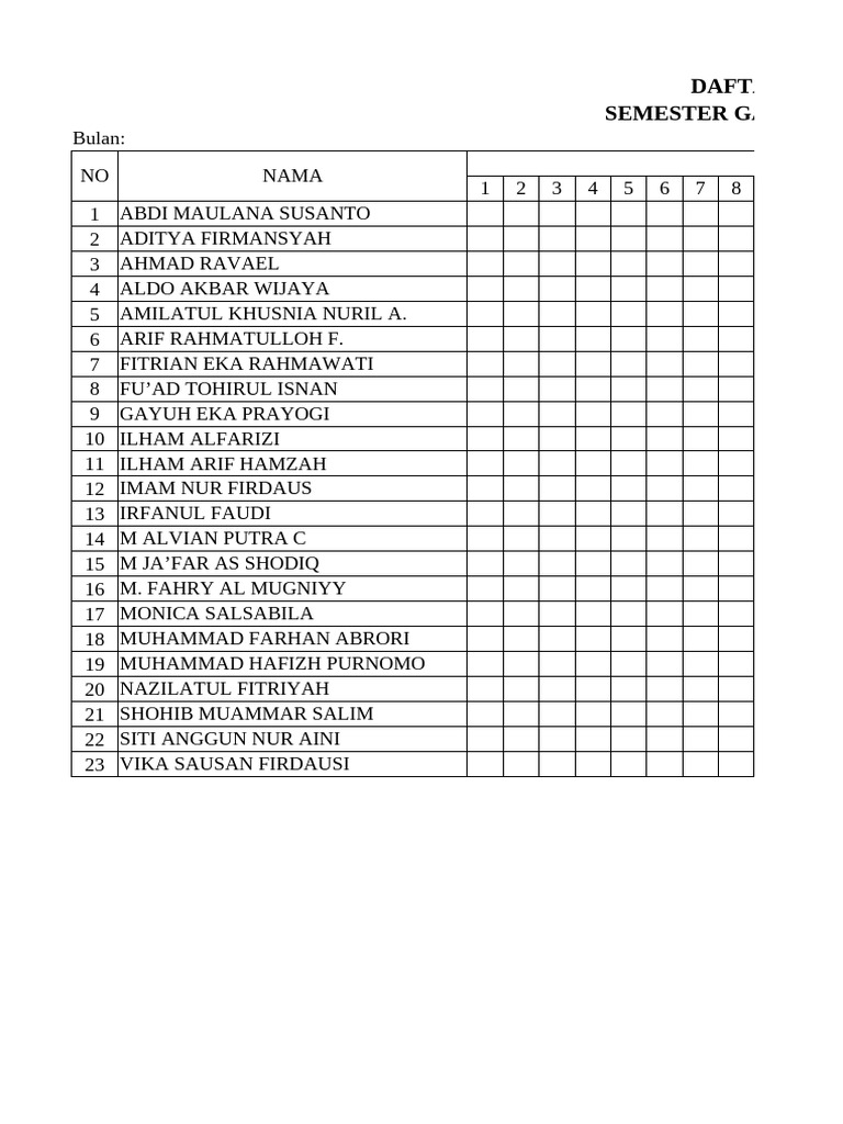 Absen KLS 7 8 9 10 11 Dan Jadwal KBM | PDF