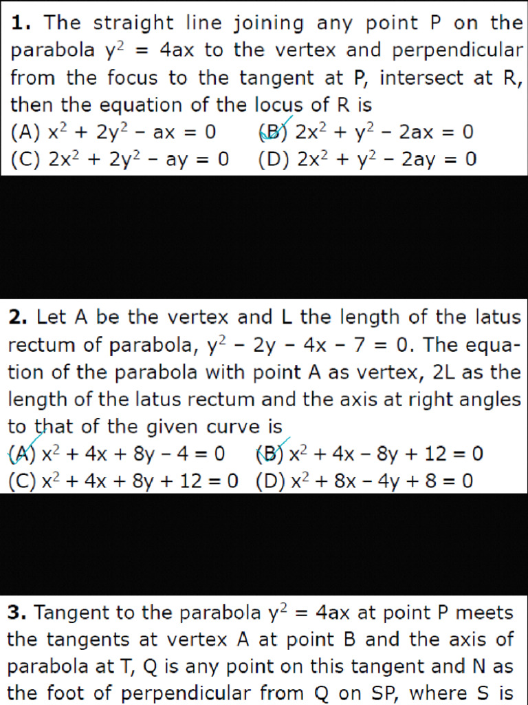 BATCH XI CONICS PARABOLA ASSIGNMENT | PDF
