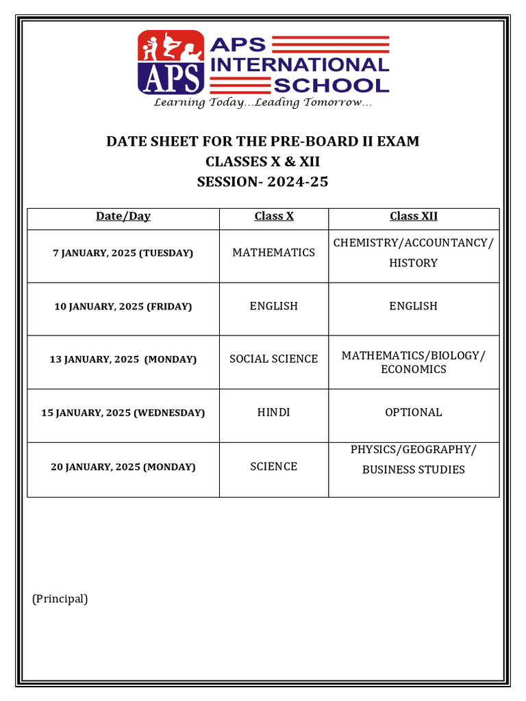 Pre-Board II Date Sheet 2024-25 | PDF
