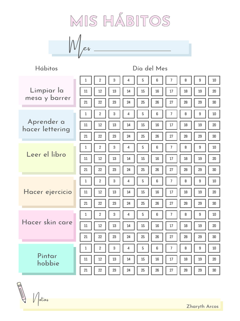 Planificador Planner Habit Tracker Control De Hábitos Blanco Y