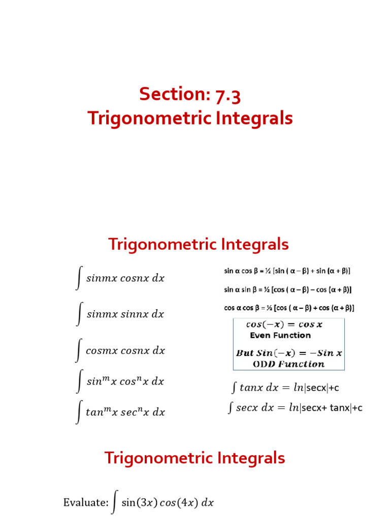 7.3 Trigonometric Integrals | PDF