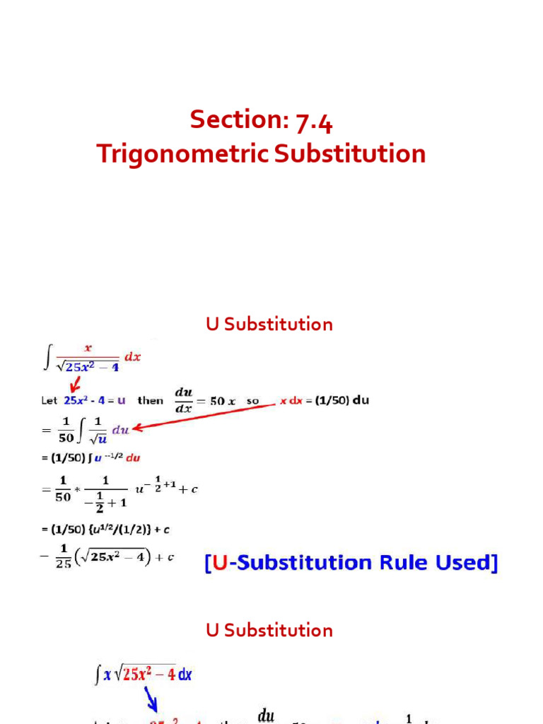 7.4 Trigonometric Substitution | PDF