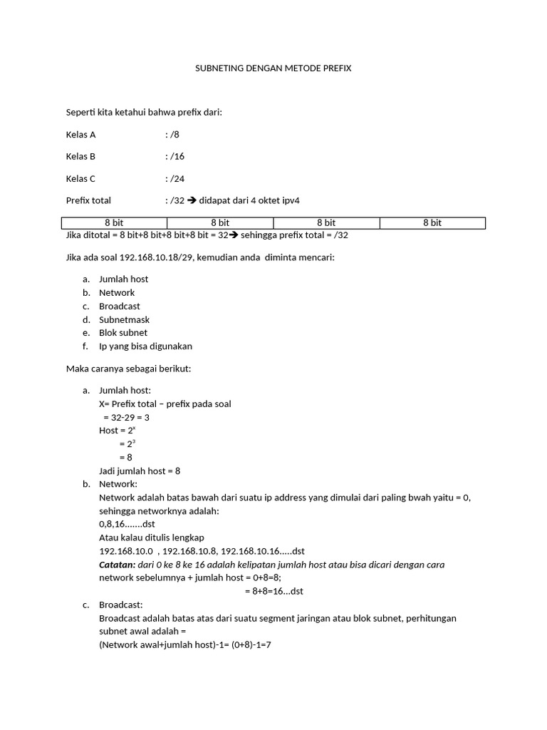 SUBNETING DENGAN METODE PREFIX | PDF