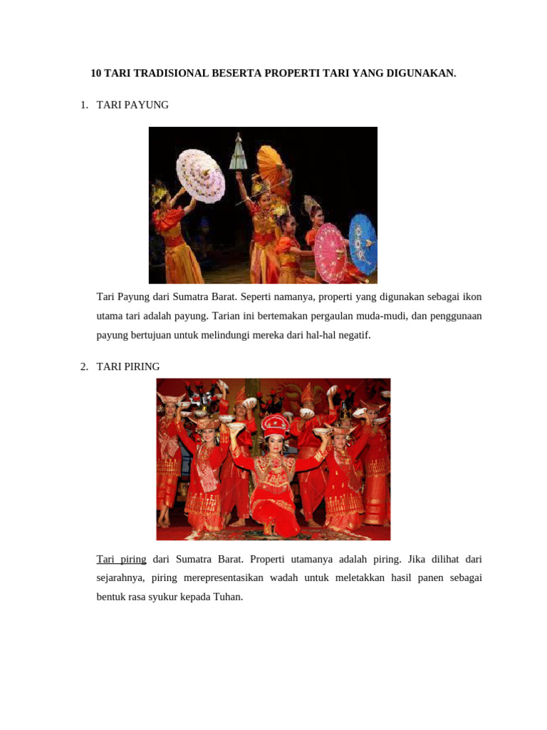 10 TARI TRADISIONAL BESERTA PROPERTI TARI YANG DIGUNAKAN | PDF