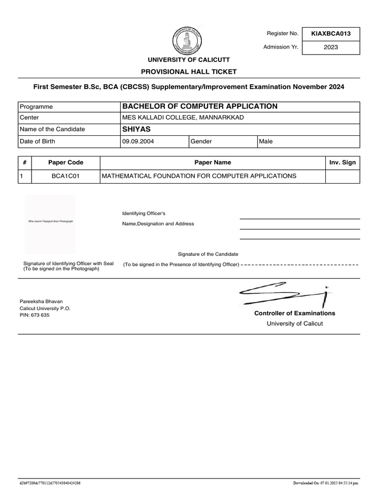 Supply Hall Ticket | PDF