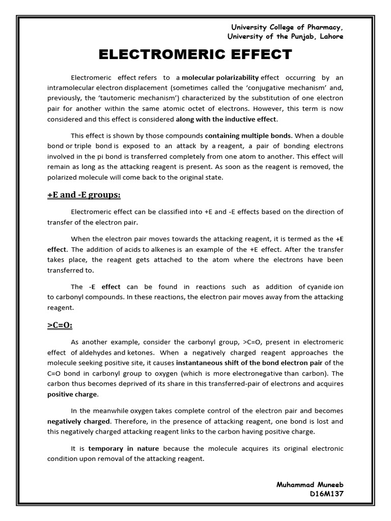 Electromeric and Electron Effect | PDF | Chemical Bond | Ketone