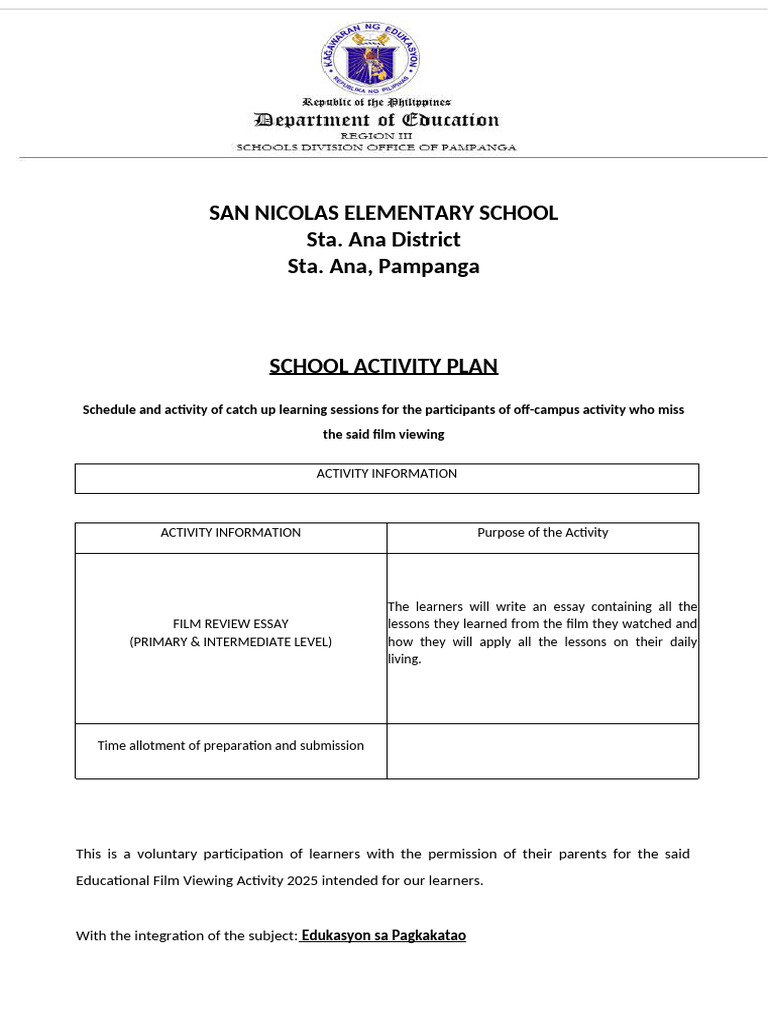 School Activity Plan | PDF