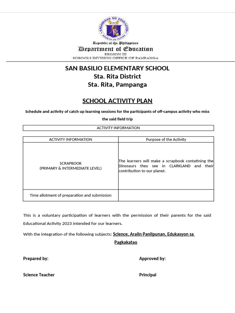 School Activity Plan 2 | PDF