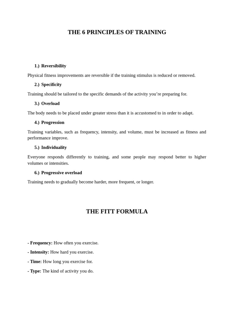 6 Training Principles & FITT Formula | PDF