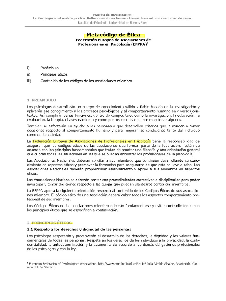 Metacódigo de Ética Federación Europea (2) | PDF