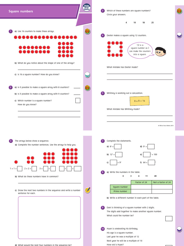 Identifying and Understanding Square Numbers | PDF | Mathematics ...