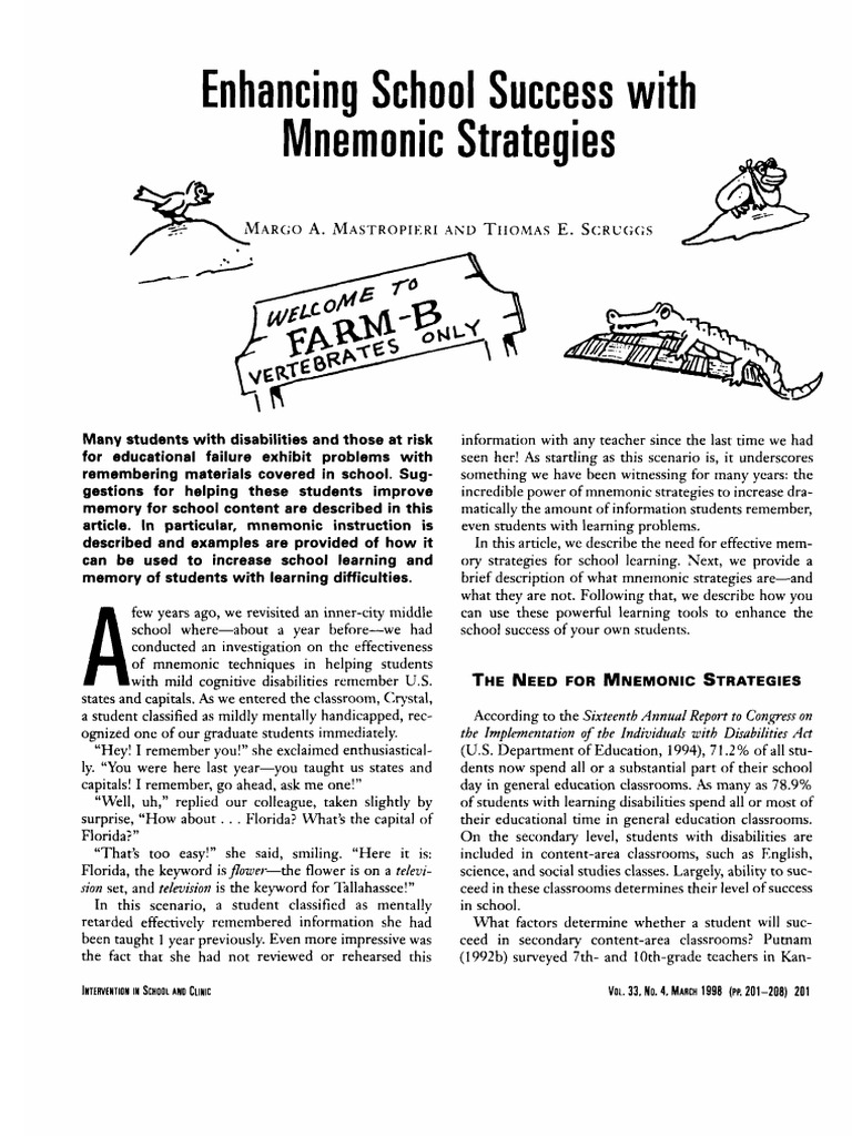Enhancing School Success With Mnemonic Strategies | PDF | Memory | Mnemonic