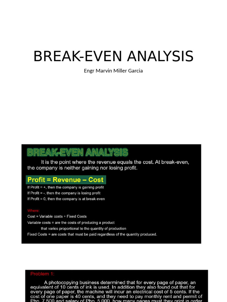 Break Even Analysis | PDF