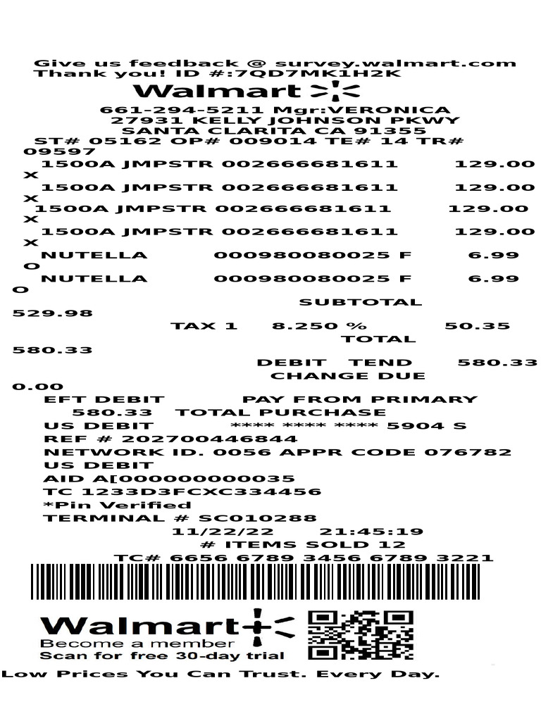 Walmart Purchase Receipt Summary | PDF