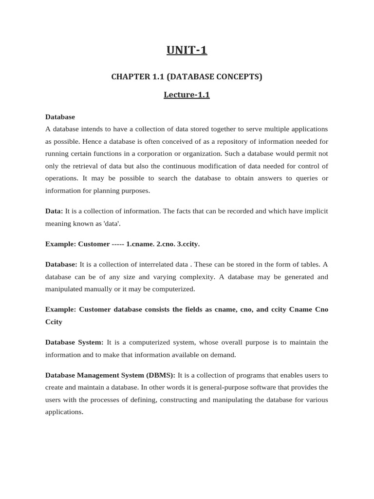 Notes Chapter 1.1 Lecture 1.1 (Databases Concepts) | PDF | Databases ...